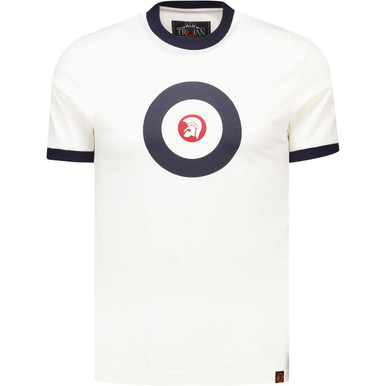 Trojan Mod Target Logo Retro Ringer T-Shirt in Ecru