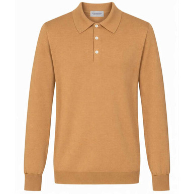 John Smedley Dorset Mod Knitted Polo Shirt in Dune