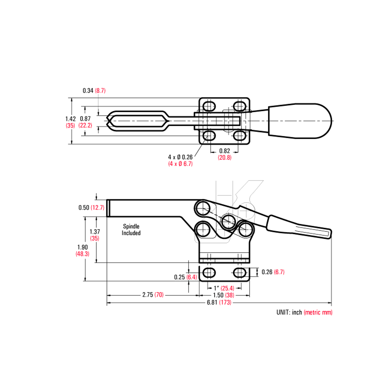 500LB Toggle Clamp, Horizontal Handle