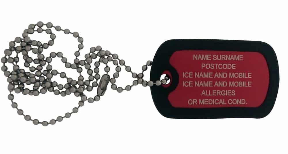 ANODISED ALUMINIUM DOG ICE ID TAG ON BALL CHAIN NECKLACE