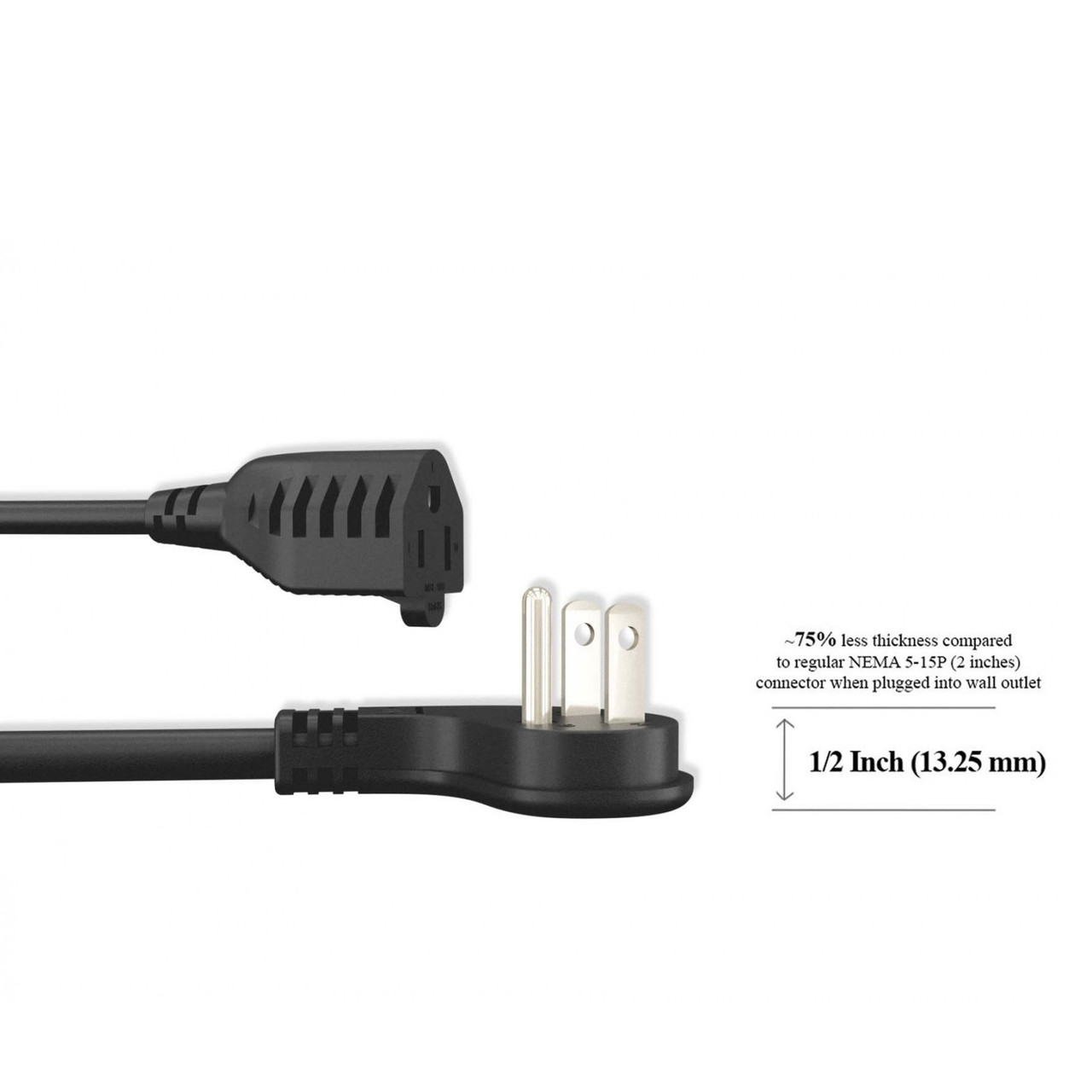 2' Angled Low Profile Power Extension Cord