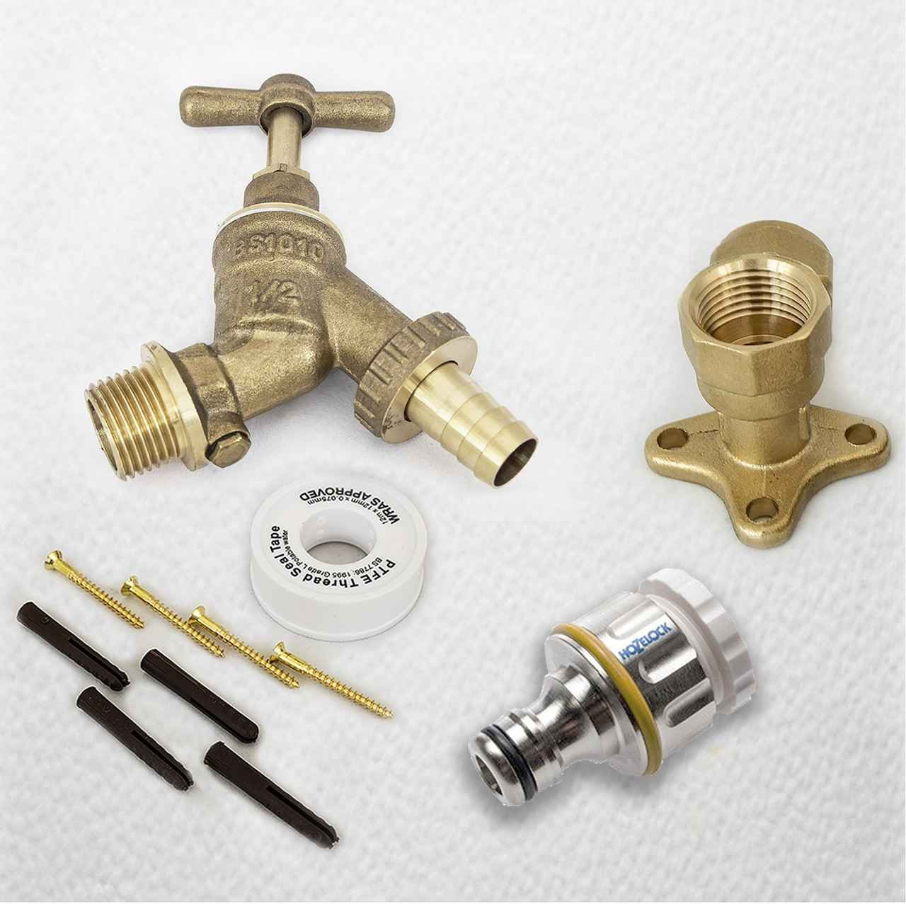Outside Tap Kit With Wall Plate Elbow and Garden Hose Fitting - FixTheBog