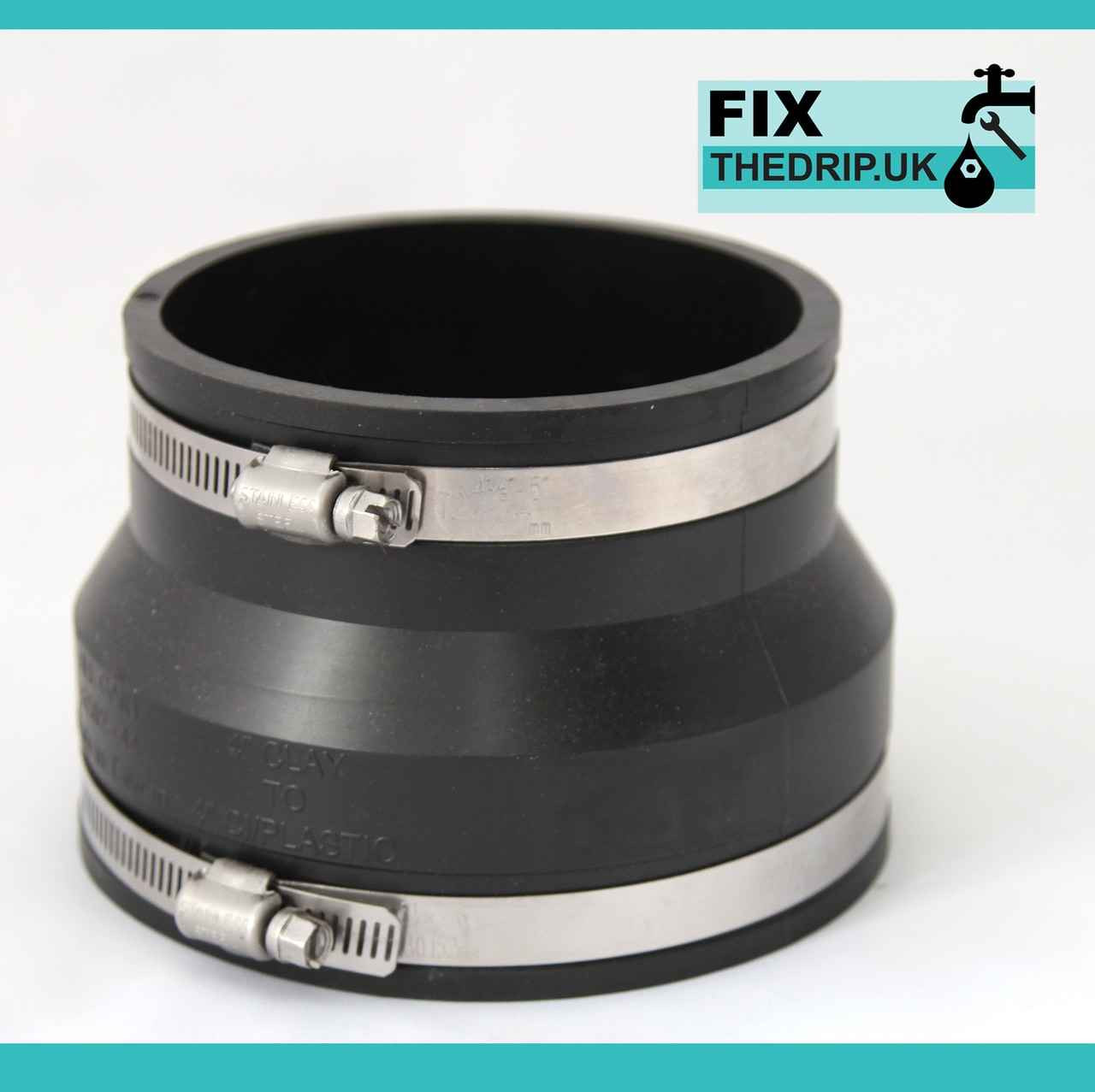 Fixthebog Flexible Coupling 102Mm 4 inch Clay To Plastic/Cast Iron