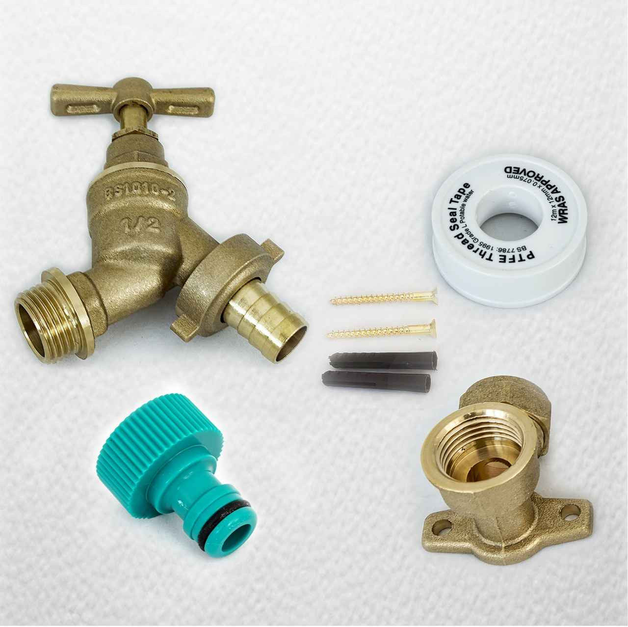 Outside Tap Kit With Wall Plate Elbow and Garden Hose Fitting - FixTheBog
