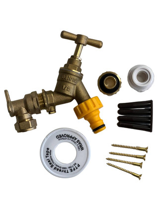 Outside Tap Kit With Wall Plate Elbow and Garden Hose Fitting - FixTheBog