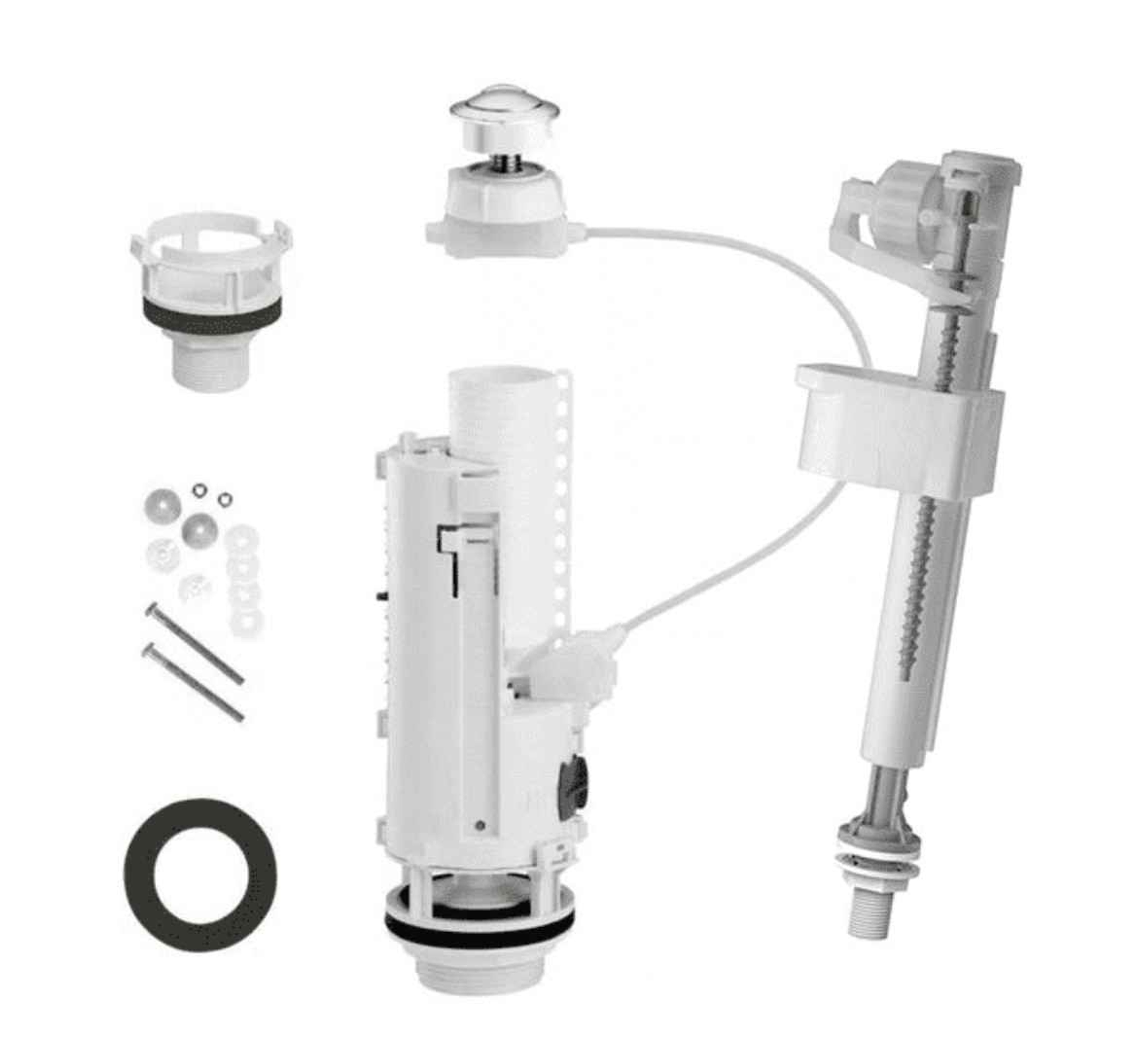 Siamp Complete Optima 2 Inch 1 1 2 Inch Dual Flush Valve Cistern Pack with Fill Valve Push Button Kit 37998007