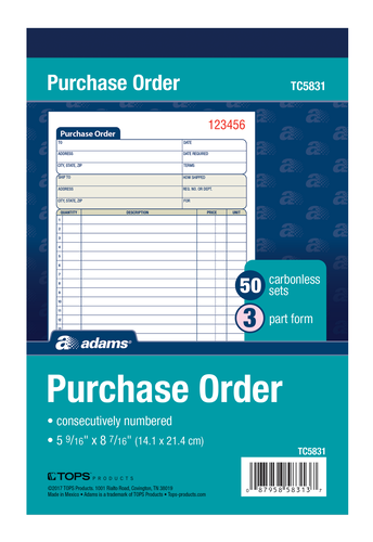 ABFTC5831 Purchase Order Book, 3-Part, Carbonless, 50 ST/BK