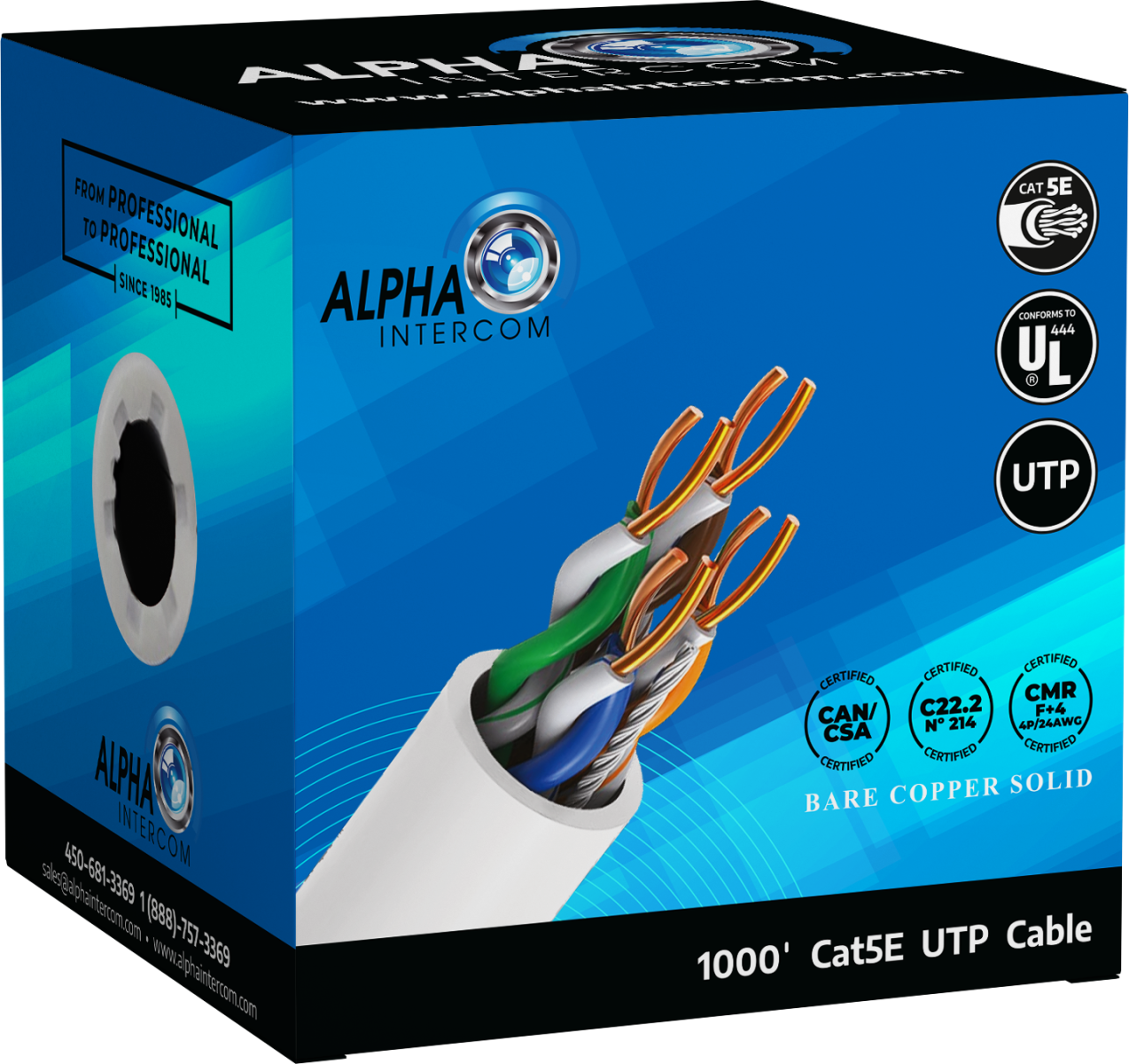 Alpha Intercom® Cat5e Cable Box Solid Bare Copper Easy Pull 305M UL ...