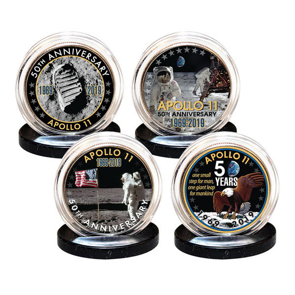 Apollo 11 50th Anniversary Moon Landing JFK 4-Coin Set | Military Issue ...