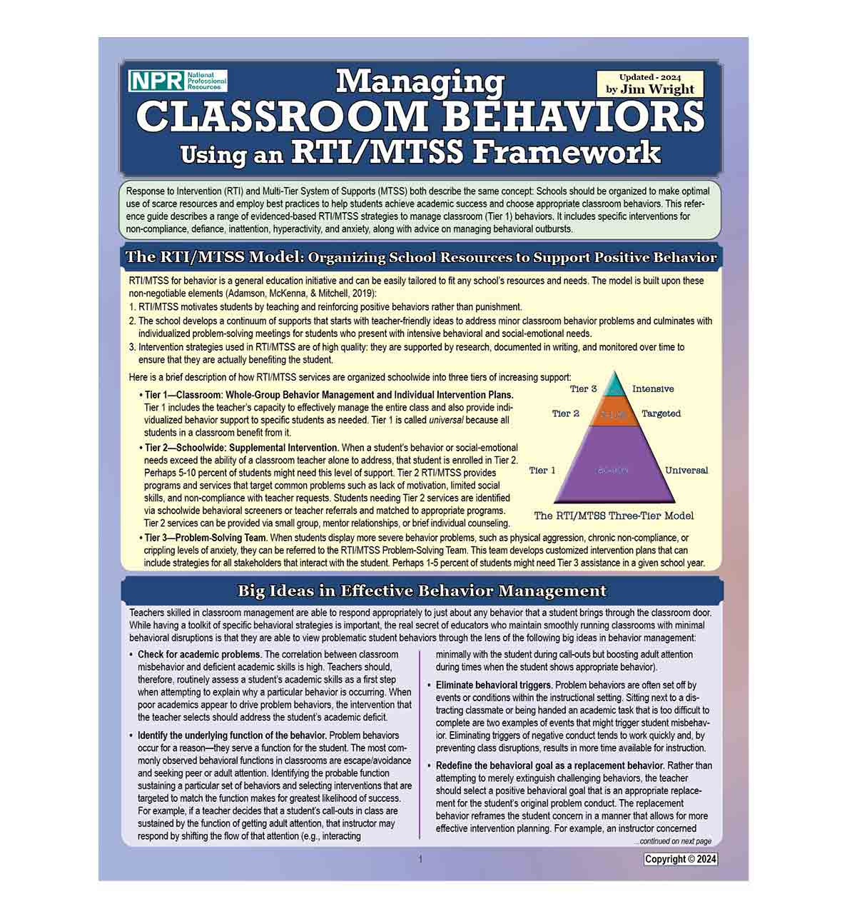 Managing Classroom Behaviors using an RTI/MTSS Framework