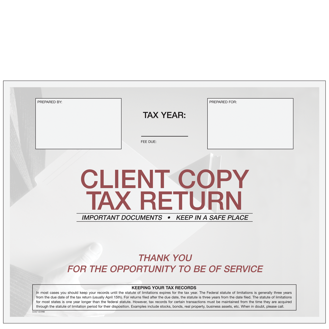 E047 - Client Copy Tax Recordkeeping Envelope - NelcoSolutions.com