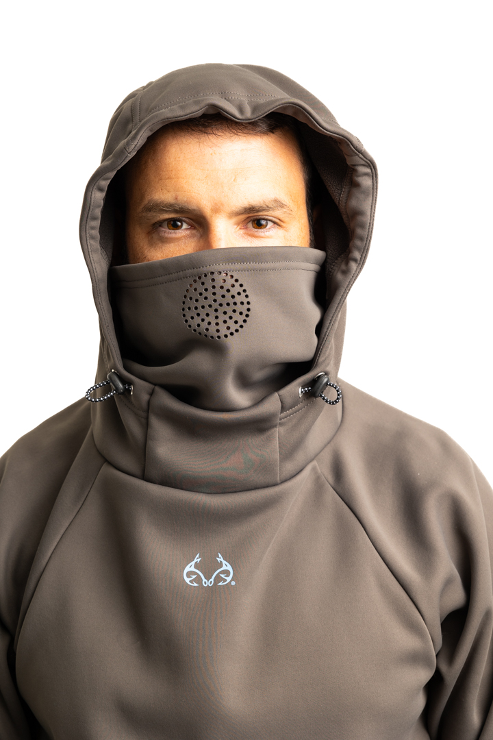 Realtree Men's Gray Pullover Hoodie with Vented Face Mask