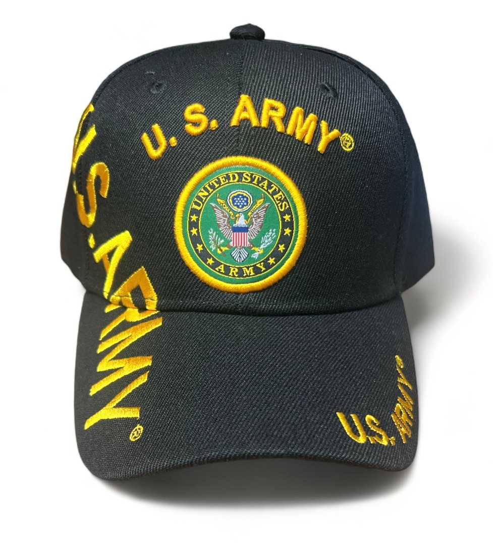 Black US Army Cap with Army Seal and Side Shadow - Military Depot