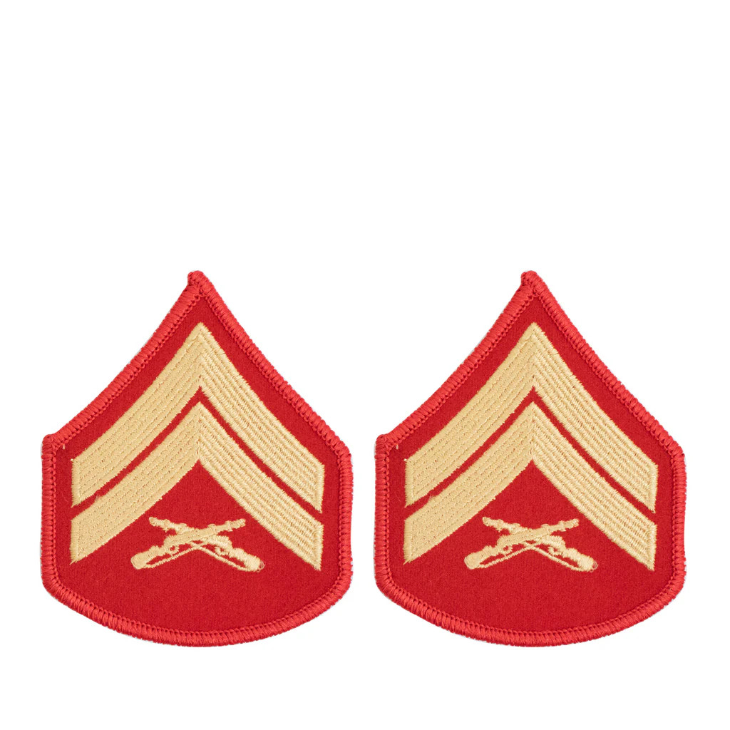 U.S. Marine Corps Corporal E-4 Chevron Patch - Gold on Red for Female ...