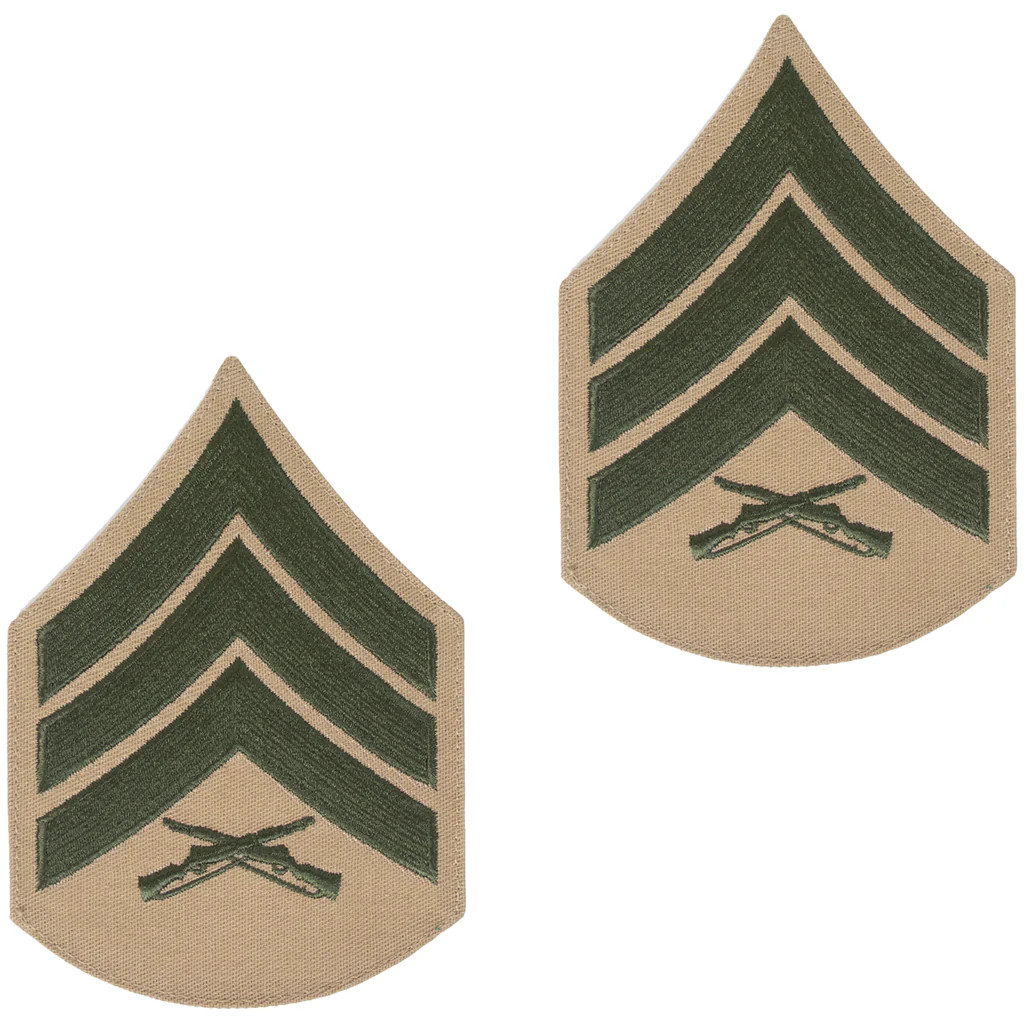U.S. Marine Corps Sergeant E-5 Chevron Patch - Green on Khaki for Male ...