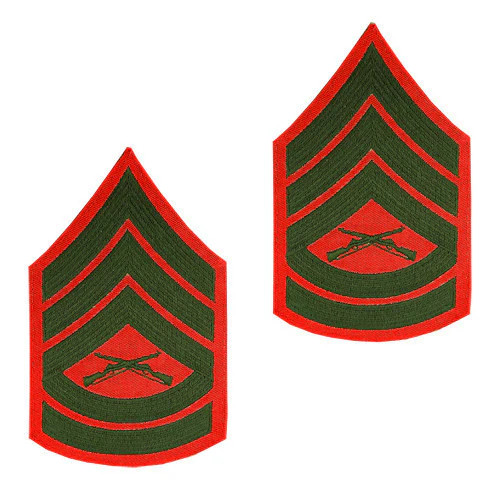 U.S. Marine Corps Gunnery Sergeant E-7 Chevron Patch - Green on Red for ...