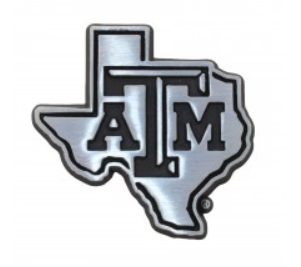 Texas Shaped Texas A&M Debossed Brushed Metal Auto Emblem - Military Depot