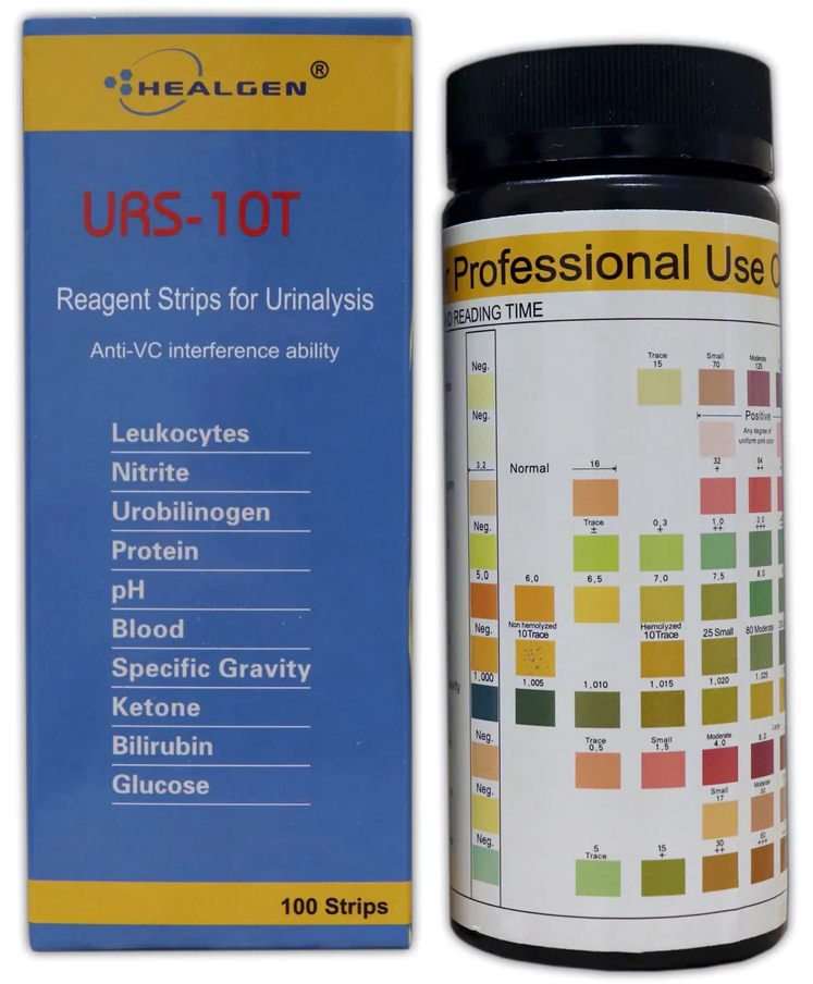 URS 10 Panel Urine Reagent Strips from Healgen Scientific, 100/Bottle