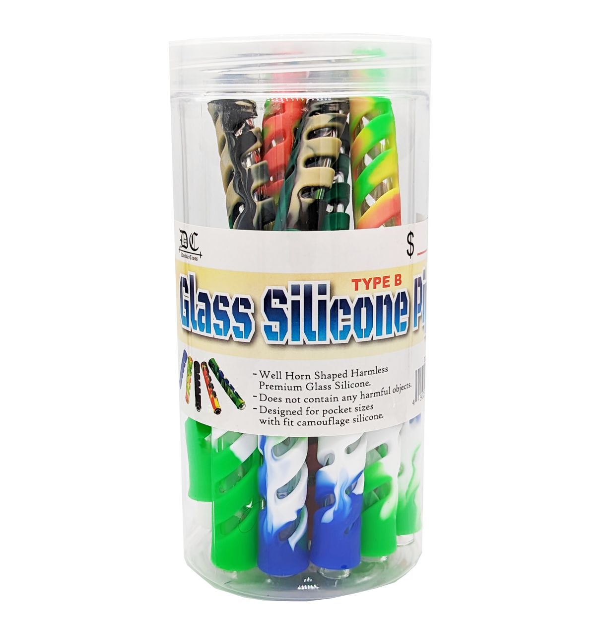 DOUBLE CROSS GLASS & SILICONE HITTER PIPE DISPLAY - 25CT