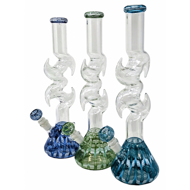 ZONG SHAPE WRAP & RAKE BEAKER WATERPIPE 15" MIXED COLOR [WP146]