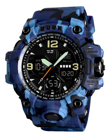 Burk Military Camouflage Watch 1155 Chronograph Alarm Light!