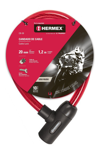 Hermex Steel Cable Lock with 2 Keys - 120cm x 20mm