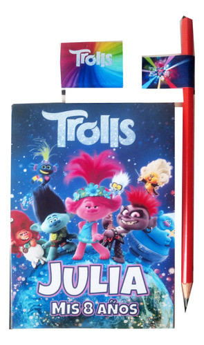 Trolls Souvenir - 15 Notebooks 14x10 Cm, 15 Erasers, and 15 Pencils