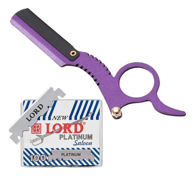 Atacado Sul Barber Navy Finger Razor Purple + 100 Lord Split Blades