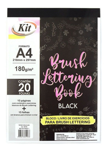 Kit Bloco Brush Lettering Book Black A4 180g C/20 Fls - Kit