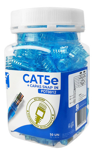 Pier Telecom Pote 50 Capas Snap In Azul + 50 Conector Ez Crimp Rj45 Cat5e