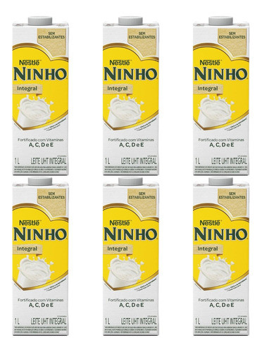 Ninho UHT Integral Forti+ Milk Box with Lid 1L Kit of 6