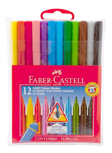 Faber-Castell Grip Markers - 12 Colors - Mosca