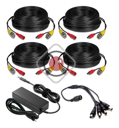 REDVISION Pack of 4 BNC 18m Cable with 12V 5A Power Supply + 1x4 Splitter