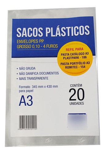 Rab Saco Plástico Com Furo Para Catálogo Fichário A3 Envelope Gr