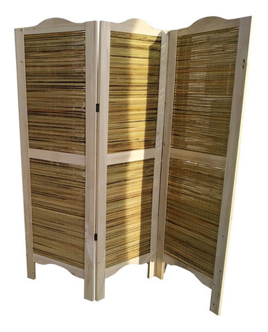 La Fortaleza Muebles Biombo Junco Y Madera De 3 Hojas Al Natural
