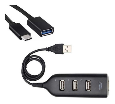Generic USB Hub with 4 Ports and 1 Meter Cable + Type C OTG Adapter