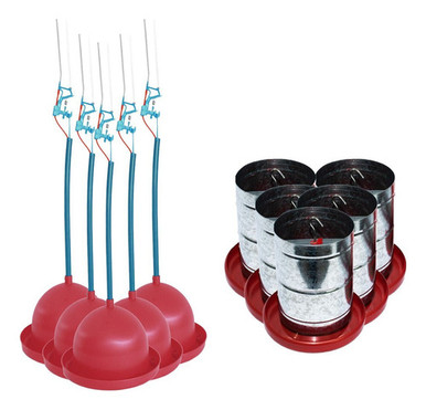 Opusplast 5 Automatic Hanging Bird Waterers + 5 Galvanized Feeders 5kg