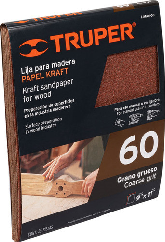 Truper Sandpaper for Wood Grain 60 Coarse 23x28cm Kraft Paper