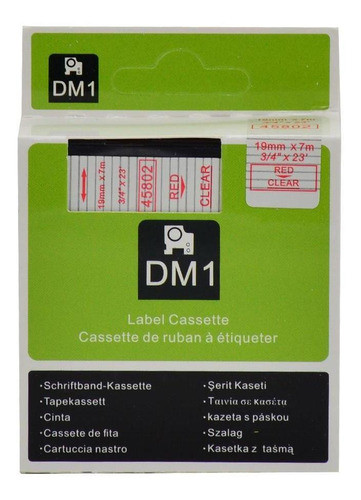 Dymo Compatible Label Tape DM1 45802 19mm Red/Transparent