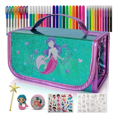 Numismile Mermaid Pencil Case With Fruit Scented Markers Art Set