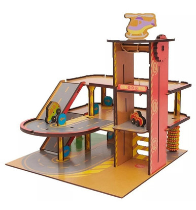PlanZ Wooden Gas Station with 2 Ramps for Kids