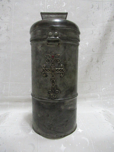 Generic Antique Church Alms Box Zinc Ornamental Cross with Stones