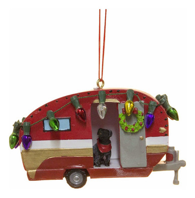 Cape Shore Camper with Dog and Christmas Lights Decor