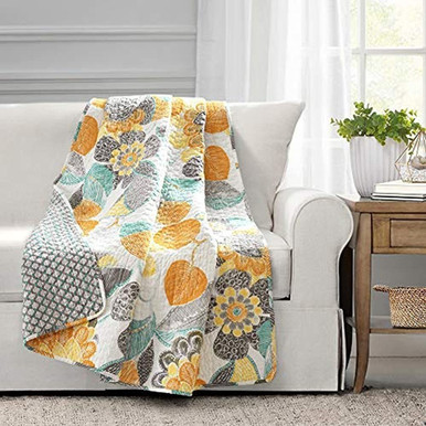 Lush Decor, Layla Yellow and Gray Throw Blanket, 50" x 60"