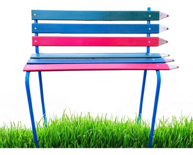 Metalgom Children's Pencil Bench in Iron and Wood for Parks