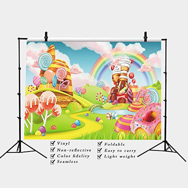 Qian Lollipop Cartoon Candy Rainbow Photo Backdrop