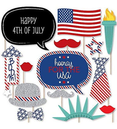 Big Dot of Happiness 4th of July Photo Booth Props Kit - 20 Pieces