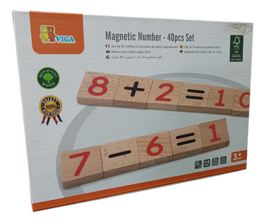 Viga Magnetic Numbers and Symbols - Wooden - 40 Pieces