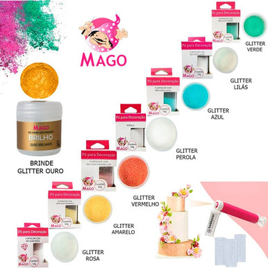 Mago Kit 7 Colors Glitter Edible Powder and Spray
