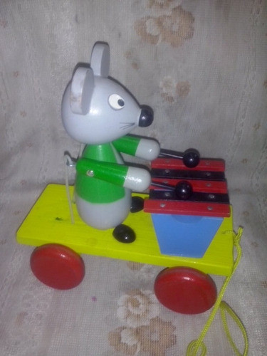 Generic Wooden Mouse & Xylophone Toy with Spinning Wheels